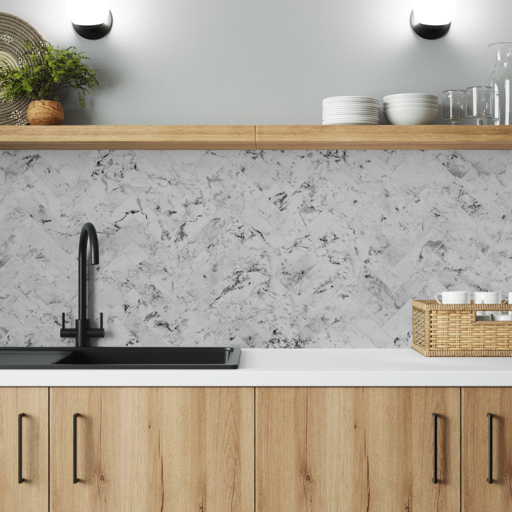 Alloy Marble Herringbone Shell (Splashback) – Llandaff Laminates LTD